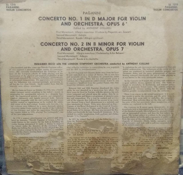 "PAGANINI: CONCERTO NO.1 IN D MAJOR FOR VIOLIN AND ORCHESTRA, OP.6" En – BollywoodVinyl