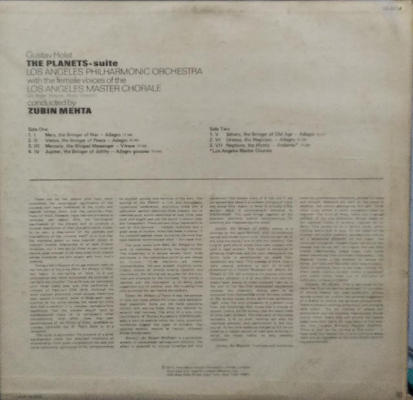 "GUSTAV HOLST:THE PLANETS ZUBIN MEHTA" English vinyl LP – BollywoodVinyl