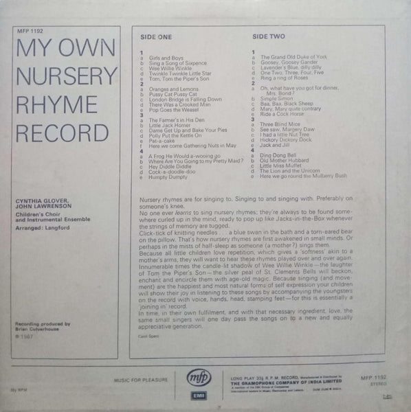 MY OWN NURSERY RHYME RECORD - English Vinyl LP – BollywoodVinyl