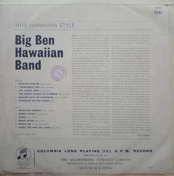 BIG BEN HAWAIIAN BAND HITS HAWAIIAN STYLE - English Vinyl LP ...