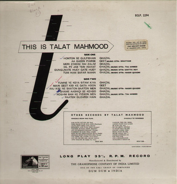 Buy Talat Mahmood This is Talat Mahmood bollywood vinyl record for sale ...