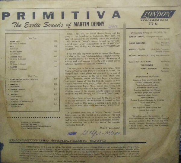 "PRIMITIVA THE EXOTIC SOUNDS OF MARTIN DENNY" English vinyl LP ...